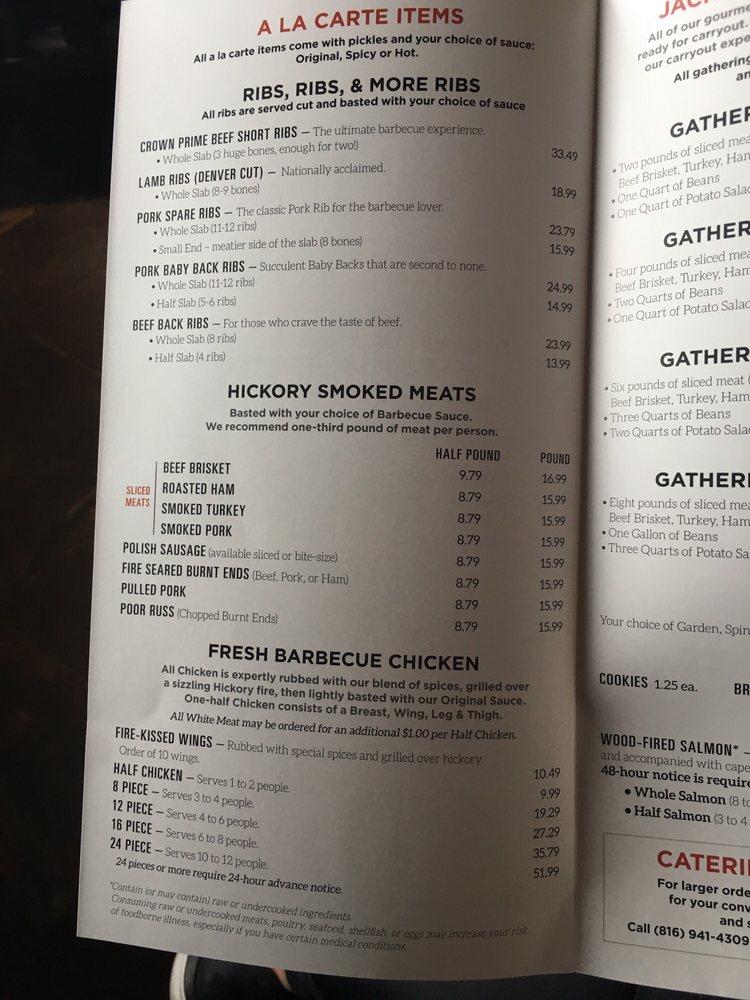 Menu at Jack Stack Barbecue - Overland Park, Overland Park