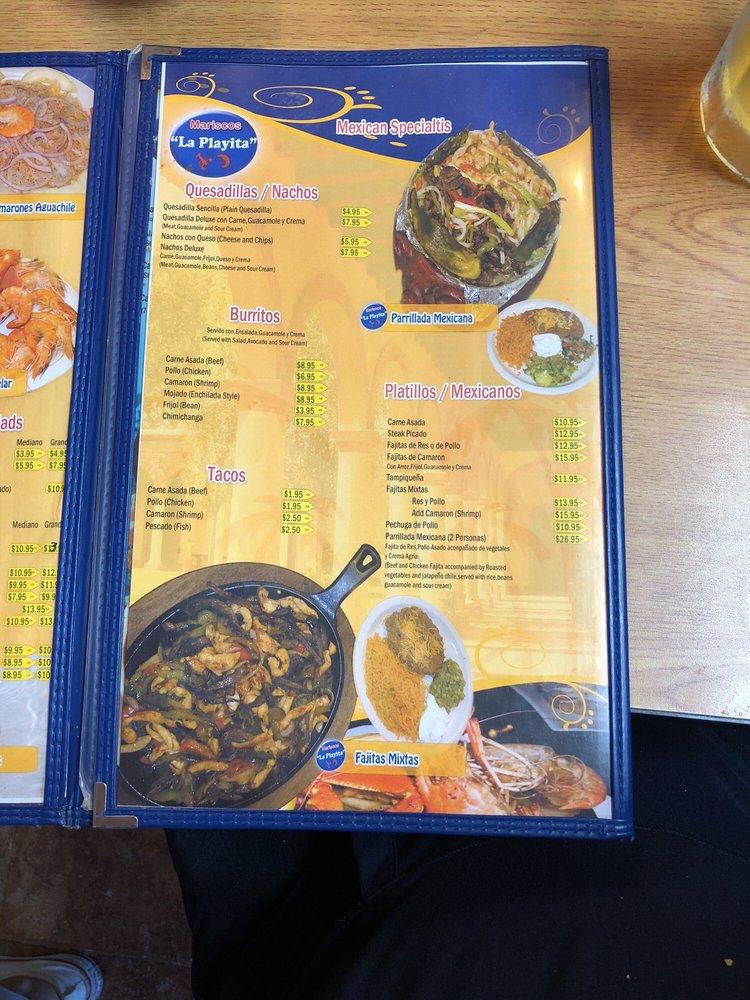 Menu at Mariscos La Playita restaurant, Tulsa, E 31st St
