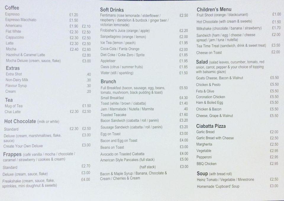 Menu at The Dancing Goat Coffee House, Hull