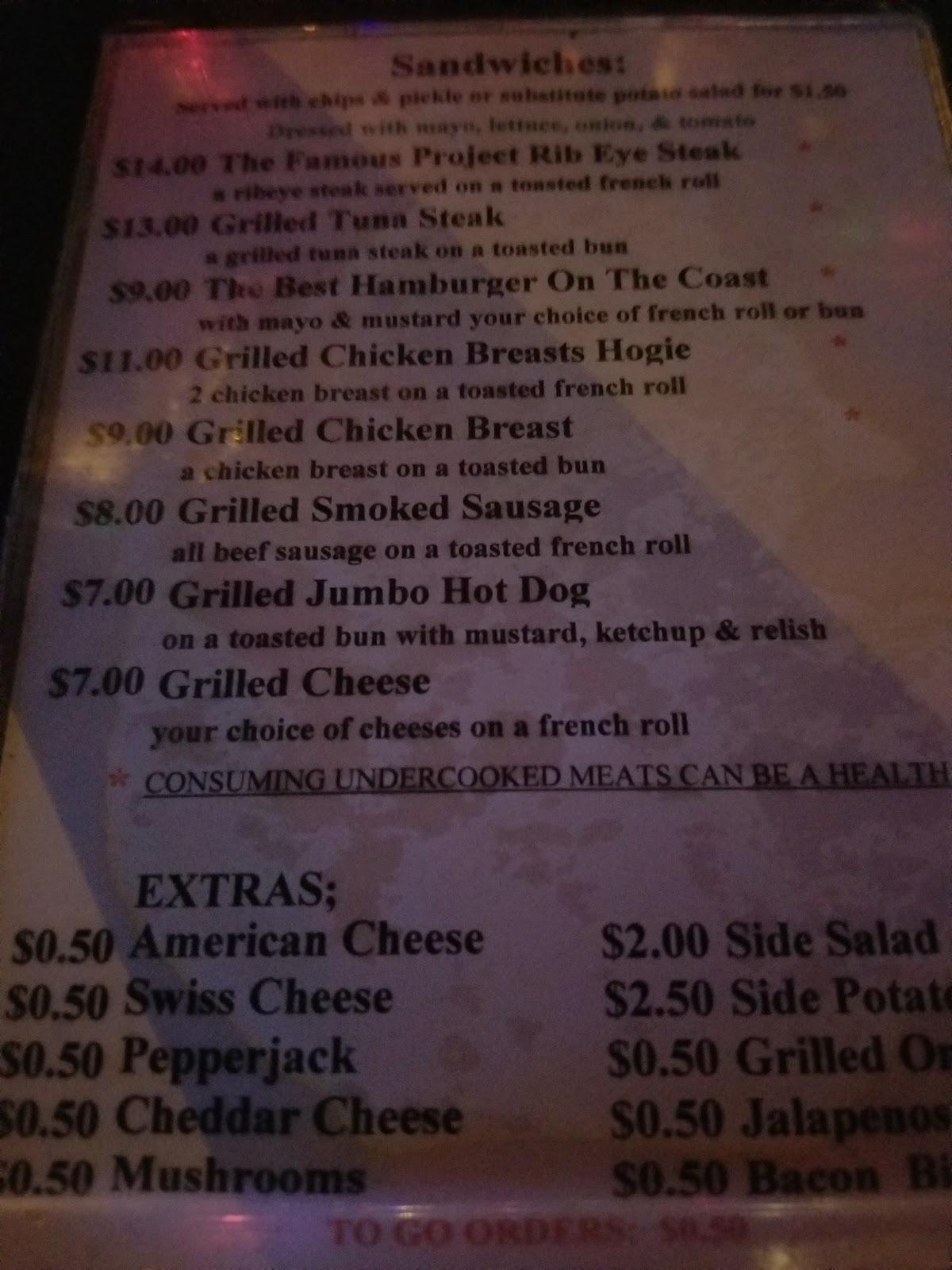 Menu at The Project Lounge pub & bar, Biloxi