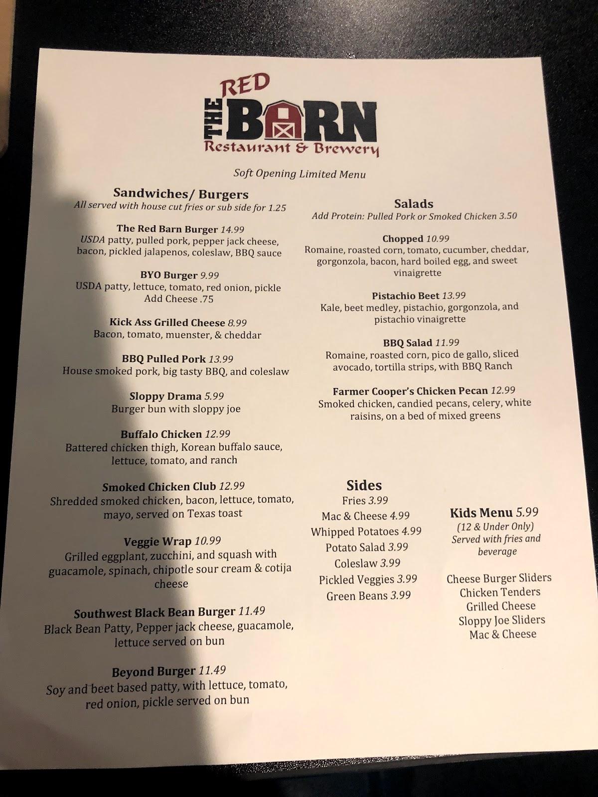 Menu at The Red Barn Restaurant and Brewery, Mount Prospect