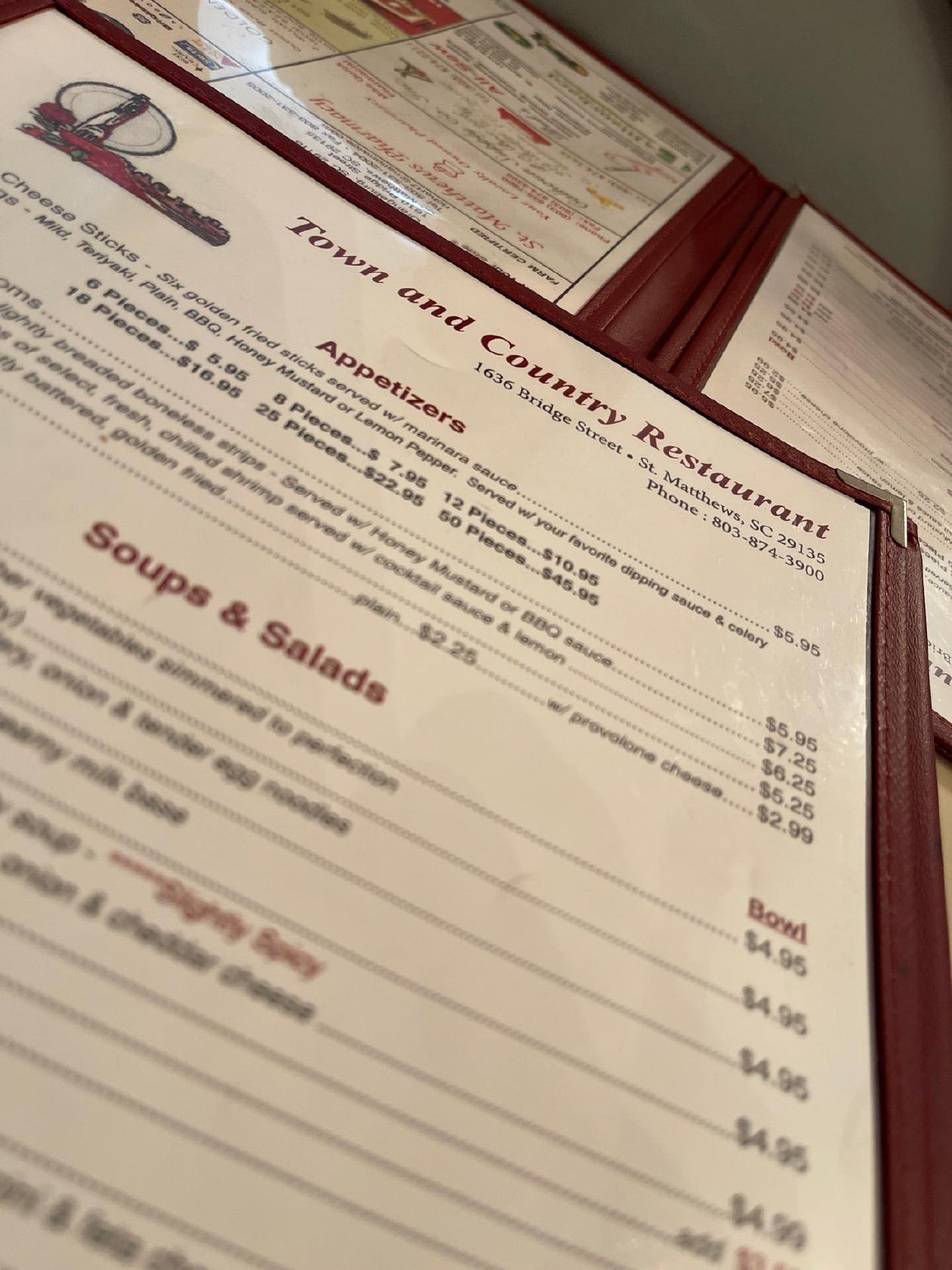 Menu at Town & Country Restaurant Inc, Saint Matthews