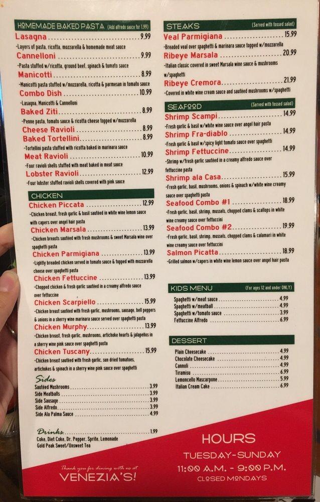 Carta del restaurante Venezia's Italian Grill, Searcy