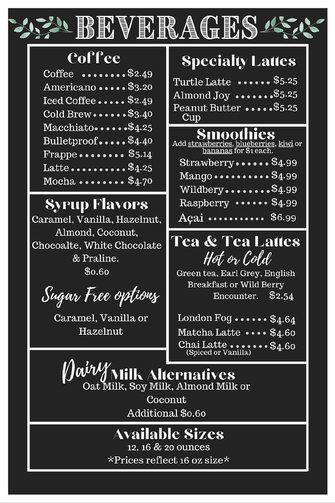 Menu at Charlotte's Coffee House Drive Thru, Dubuque