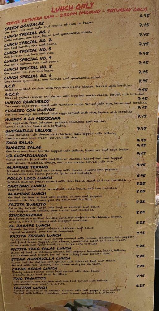 Menu at El Zarape Mexican Restaurant, Atlantic Beach
