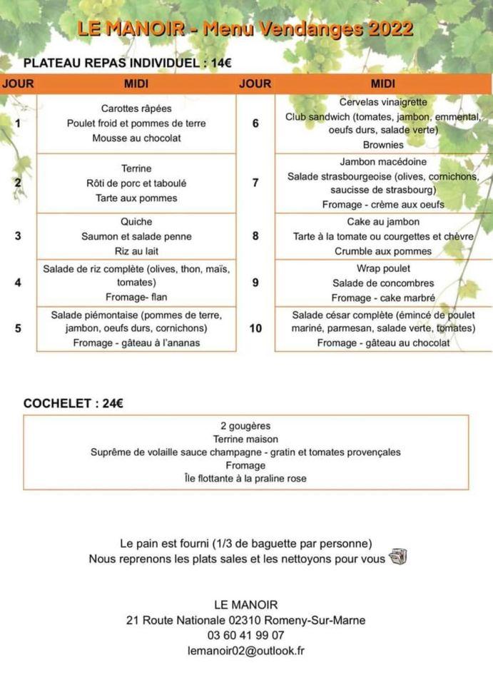 Menu au Le Manoir pub et bar, Romeny-sur-Marne