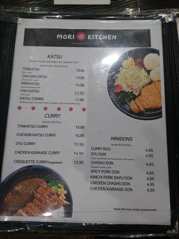 Menu at Mori Kitchen restaurant, San Jose