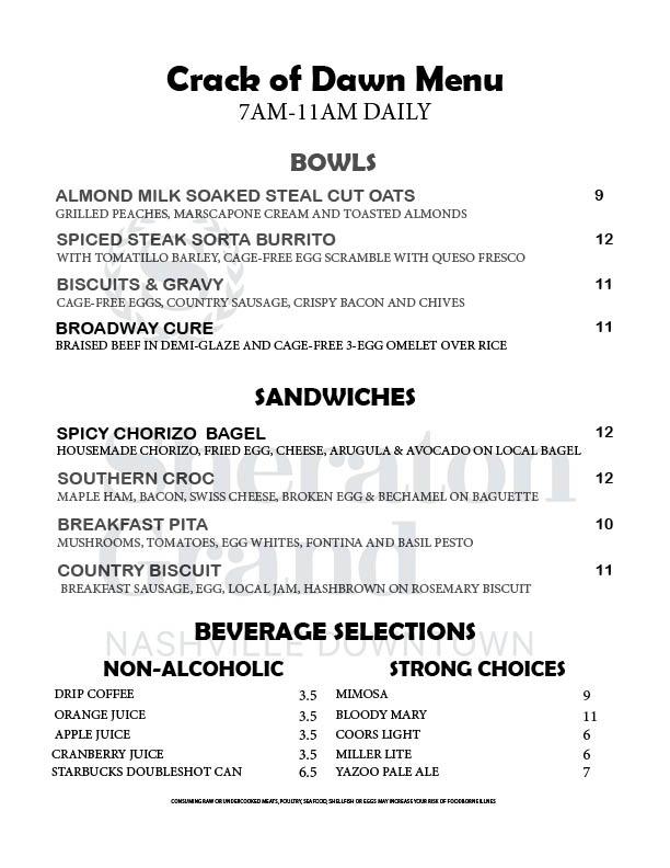 Menu at Library Restaurant & Lounge, Nashville