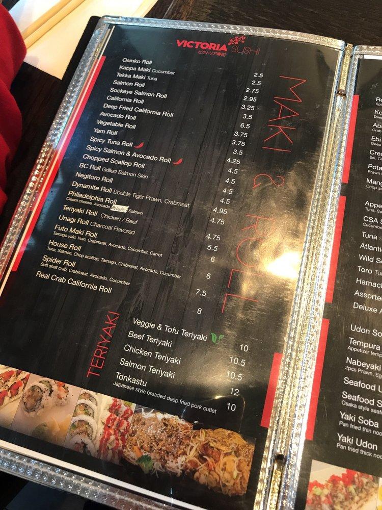 Menu at Victoria Sushi restaurant, New Westminster
