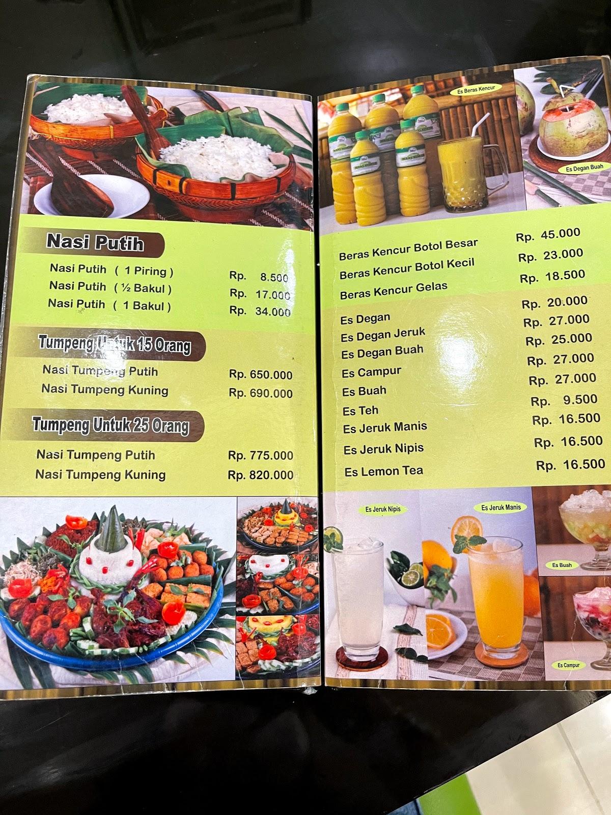 Menu at Warung Lesehan Kebon Pring restaurant, Indonesia
