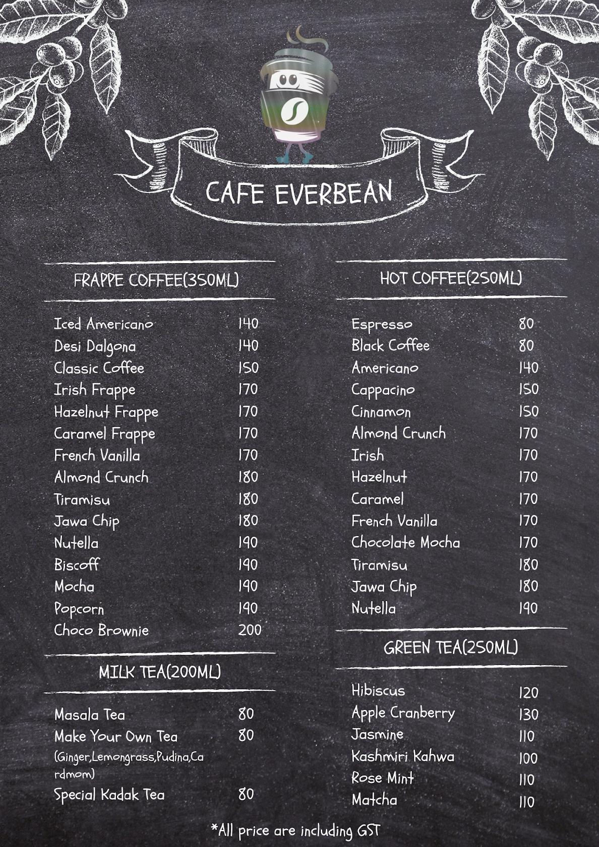 Menu at Cafe Everbean, Ahmedabad