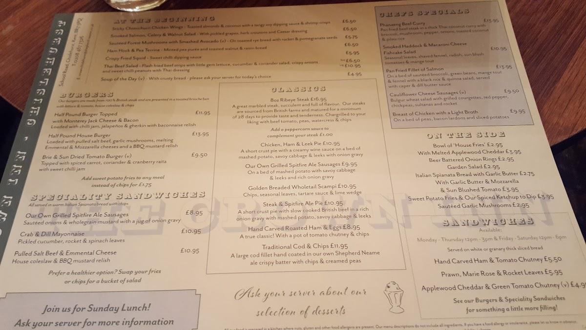 Menu at The Crown pub & bar, Chislehurst, School Rd