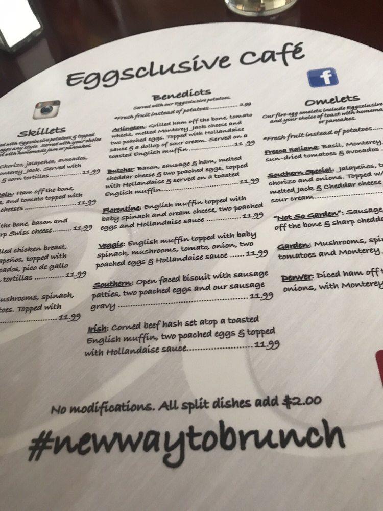 Menu at Eggsclusive Cafe, Sycamore