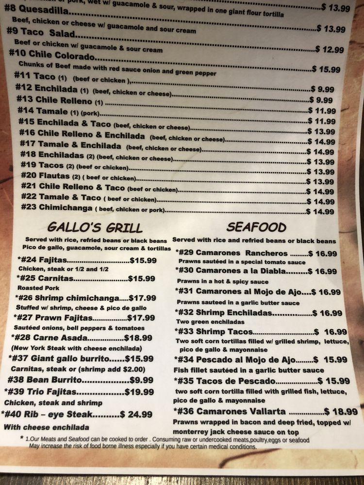 Menu at El Gallo Mexican Restaurant, Fair Oaks