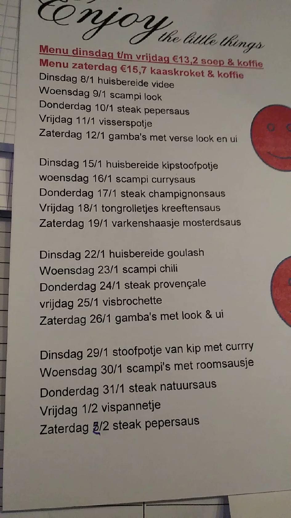 Menu at Enjoy, Brasschaat, Bredabaan 412