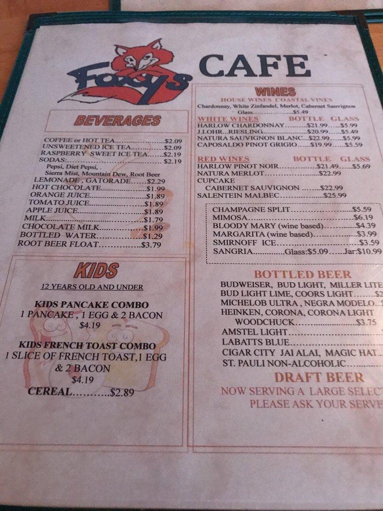 Carta de Foxy's Cafe, Treasure Island
