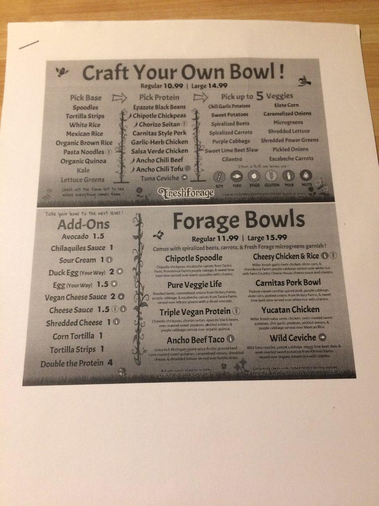 Menu at Fresh Forage restaurant, Ann Arbor