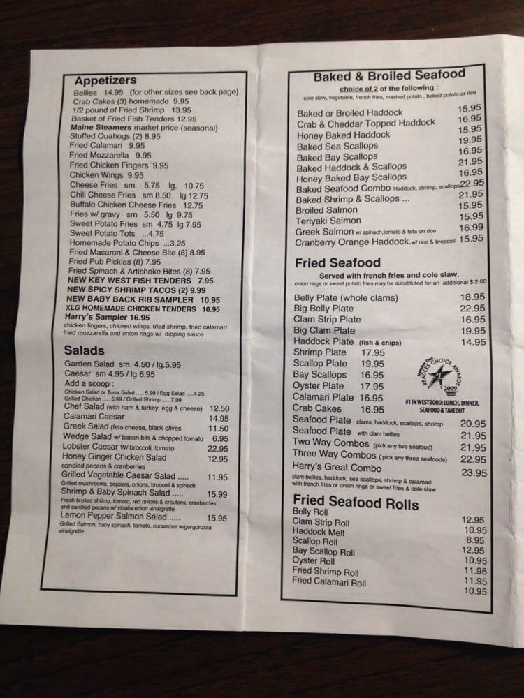 Menu at Harry's Restaurant, Westborough