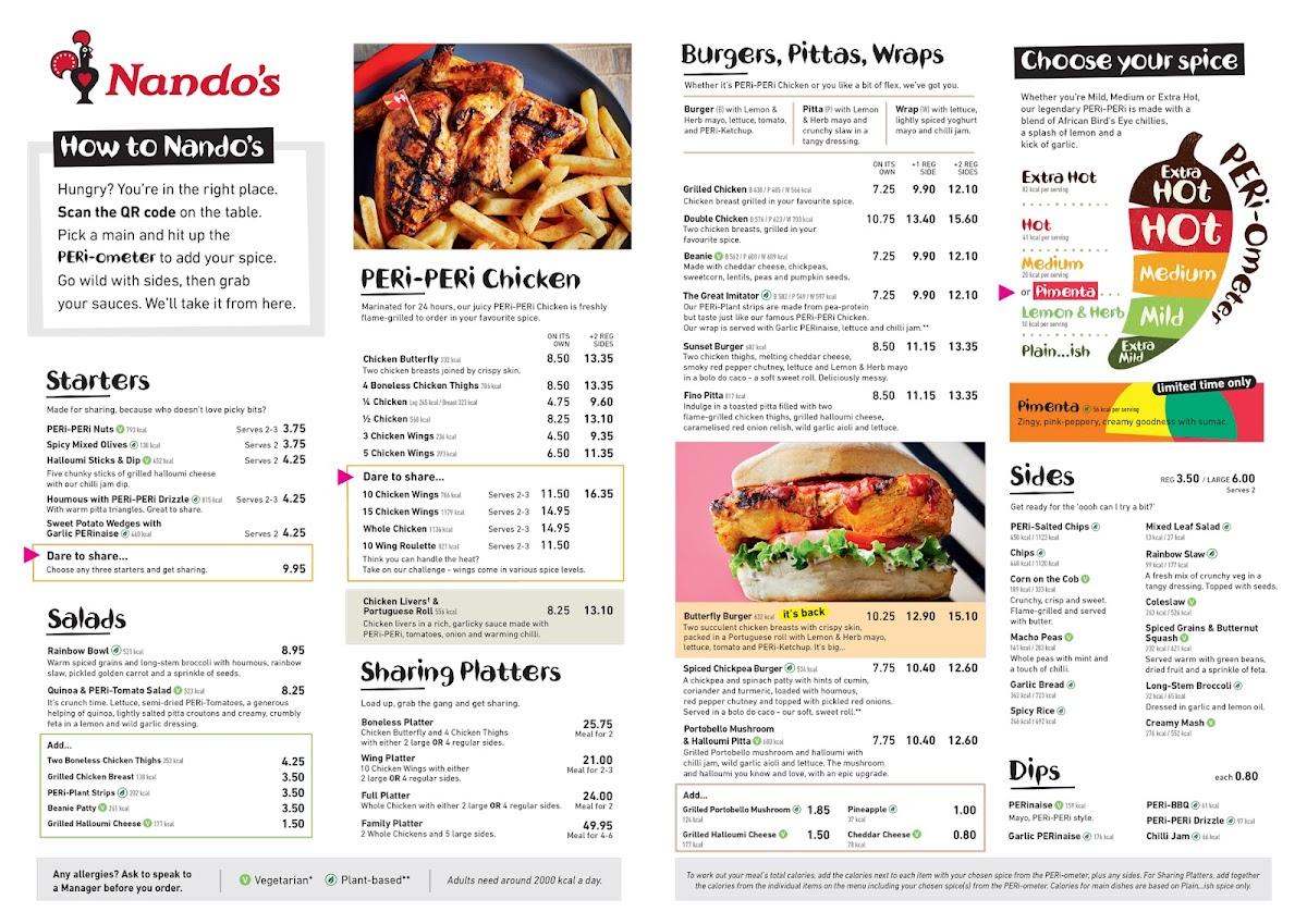 Menu at Nando's Luton fast food, Luton