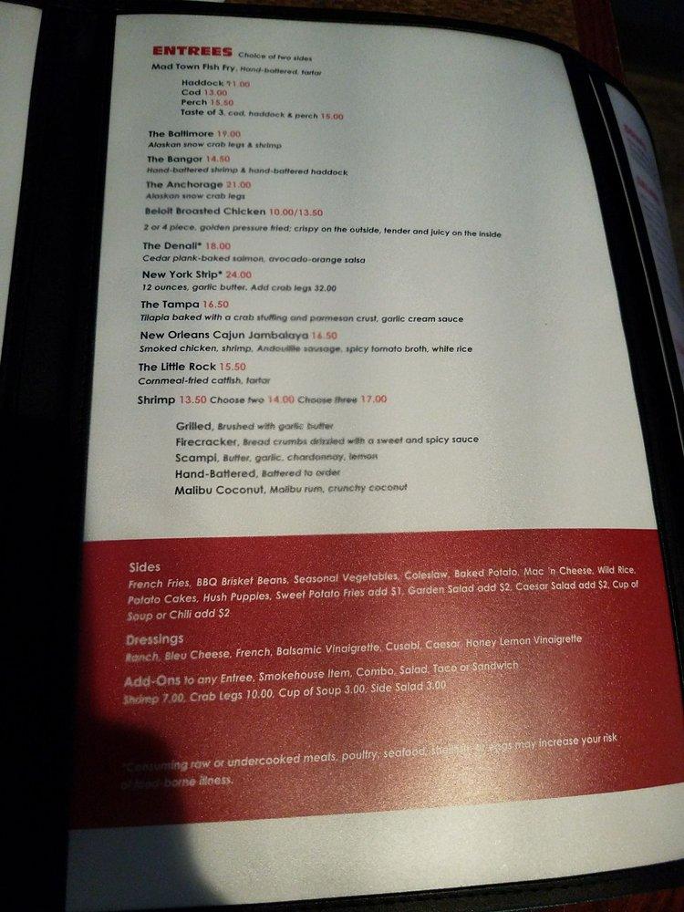 Menu at North and South Seafood & Smokehouse pub & bar, DeForest