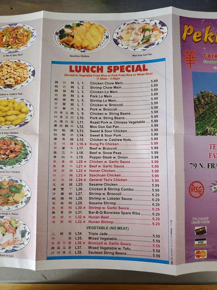 Menu at Peking Wok restaurant, Kane