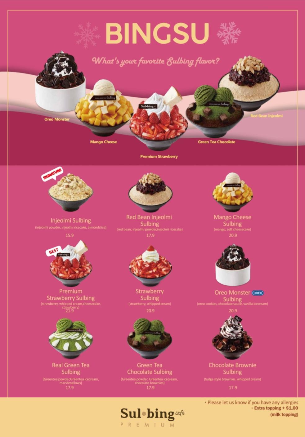 Menu at Sulbing Premium Cafe, Melbourne