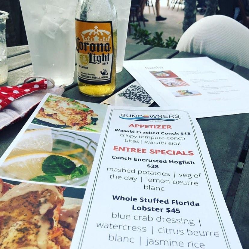 Menu at Sundowners restaurant, Key Largo