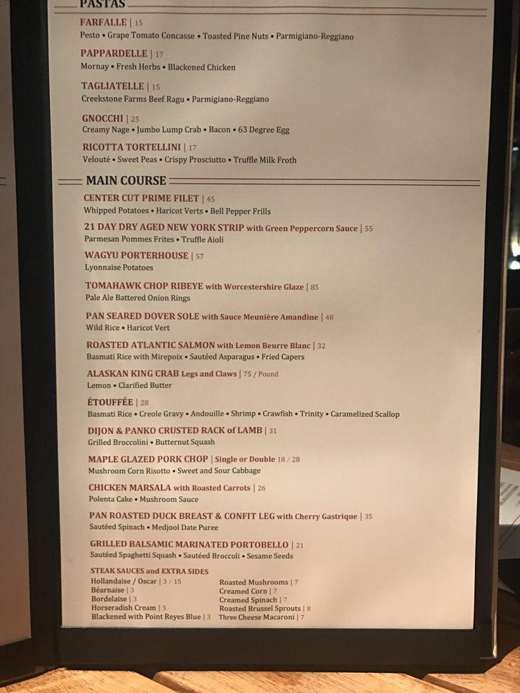 Menu at Cache Restaurant, Little Rock