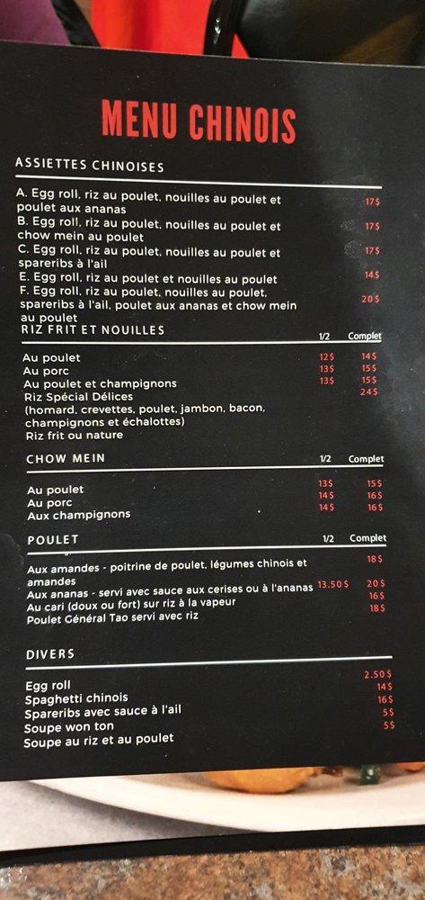 Menu au Café aux Délices, Matane