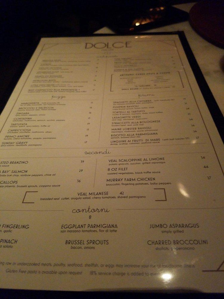 Menu at Dolce Italian Miami restaurant, Miami Beach