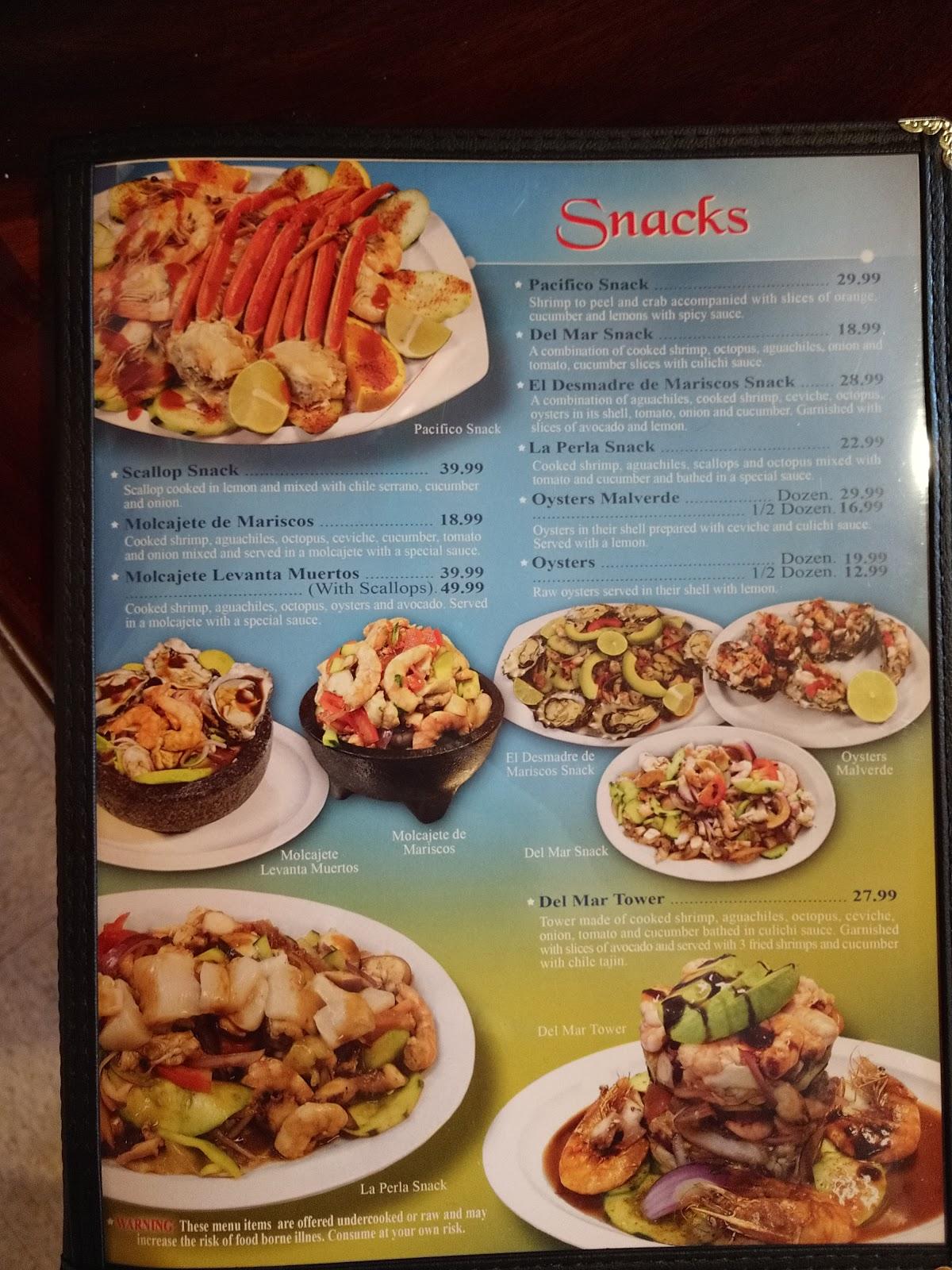 Menu at La Perla Del Mar restaurant, Tacoma
