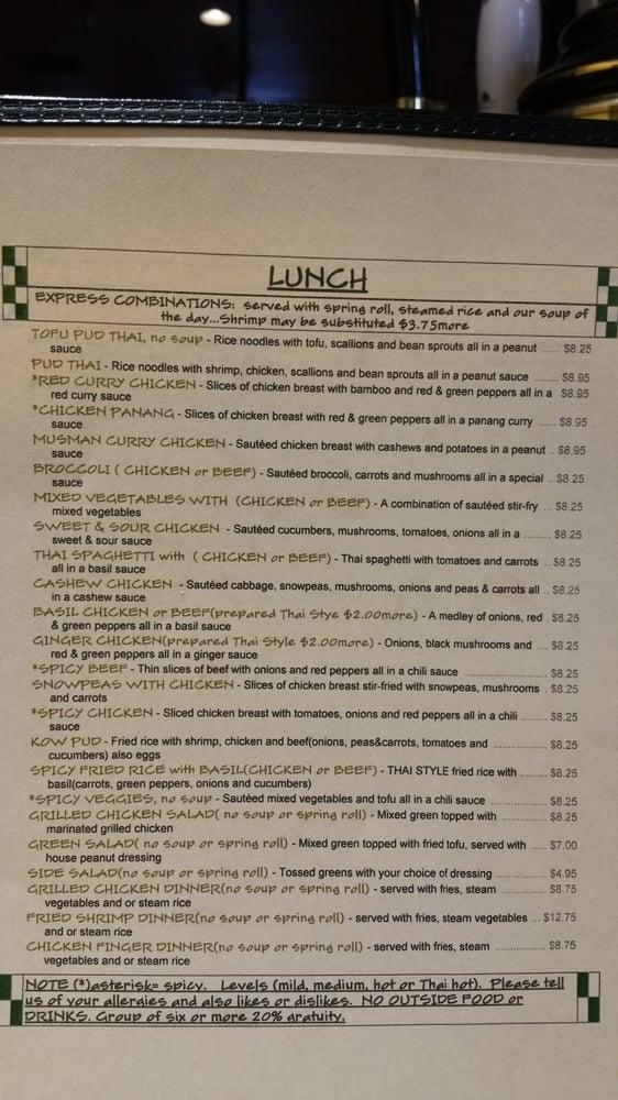 Menu at Railroad Thai restaurant, Montgomery, 300 Water St B