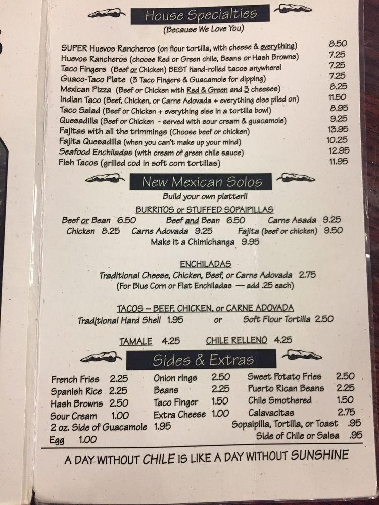 Menu at Monroe's Restaurant, Albuquerque, 4th St NW