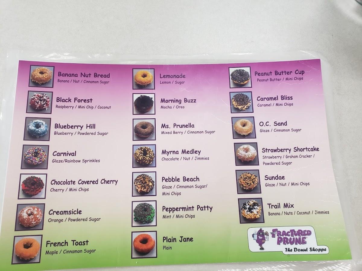 Menu at The Original Fractured Prune restaurant, USA