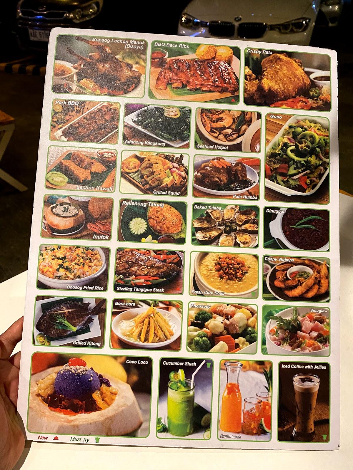 Menu at Boosog Lasang Pinoy restaurant, Cebu City, 8V6V+VXG