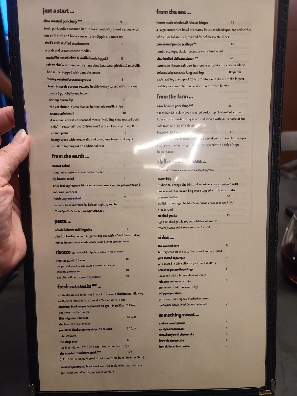 Menu at DP Jackson Steakhouse, Canton