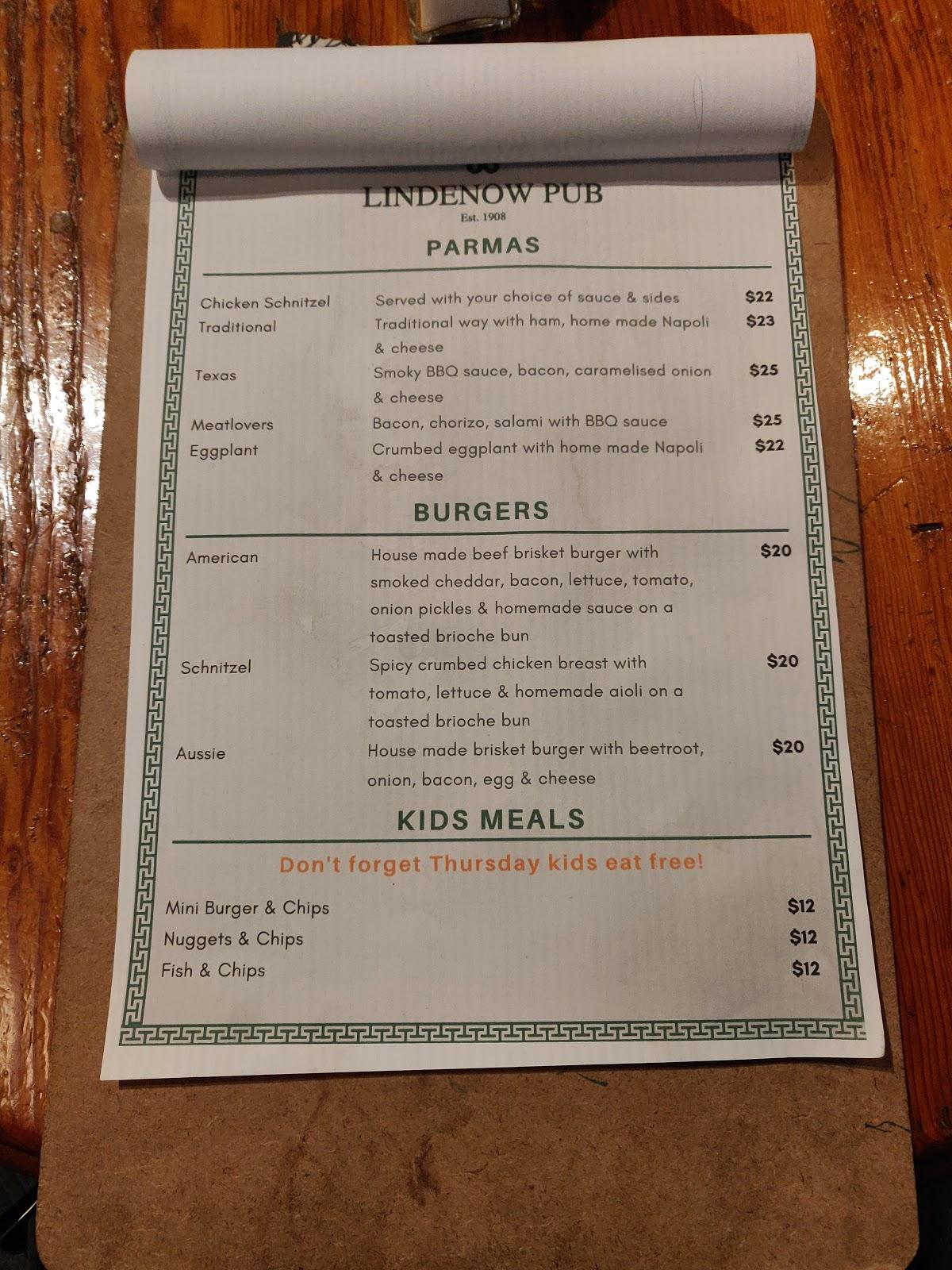 Menu at Lindenow Pub Farmers Home Hotel, Lindenow