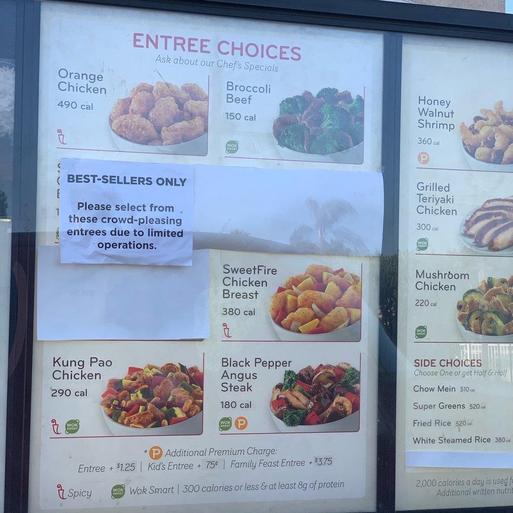 Menu at Panda Express fast food, Baldwin Park