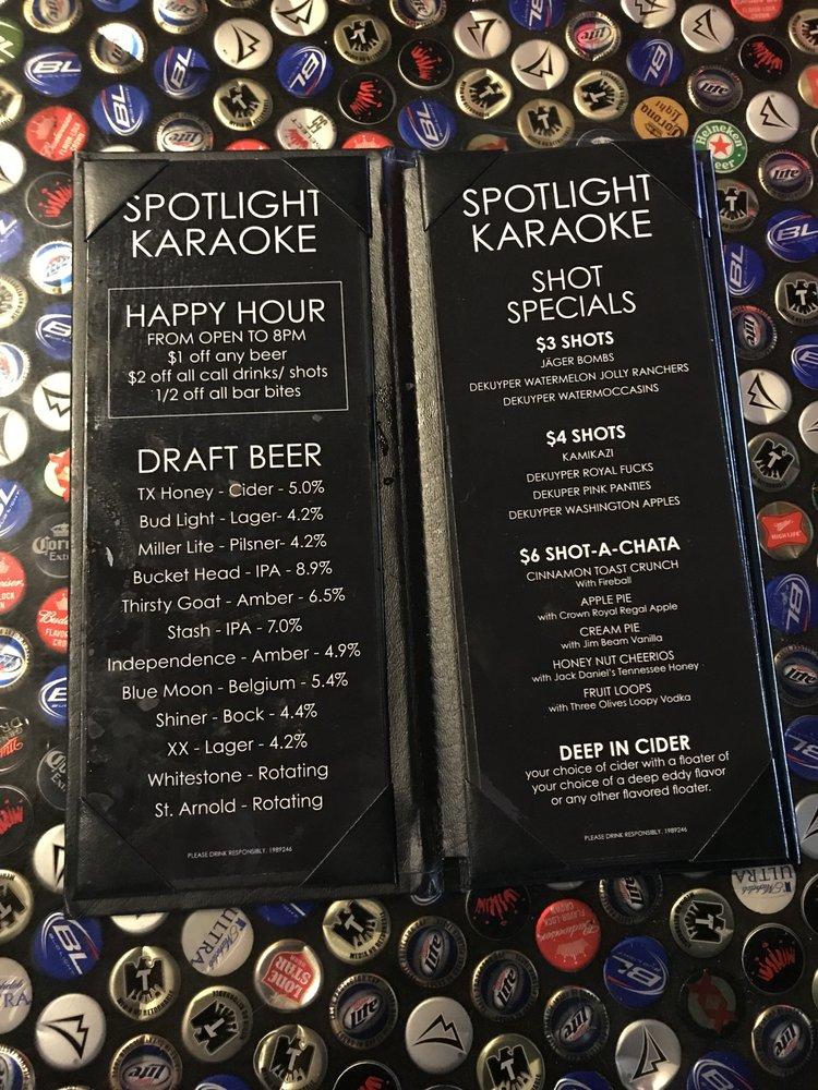 Menu at Spotlight Karaoke pub & bar, Cedar Park