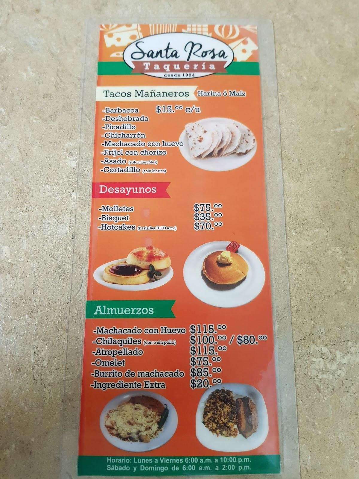 Carta del restaurante TAQUERIA SANTA ROSA, Apodaca