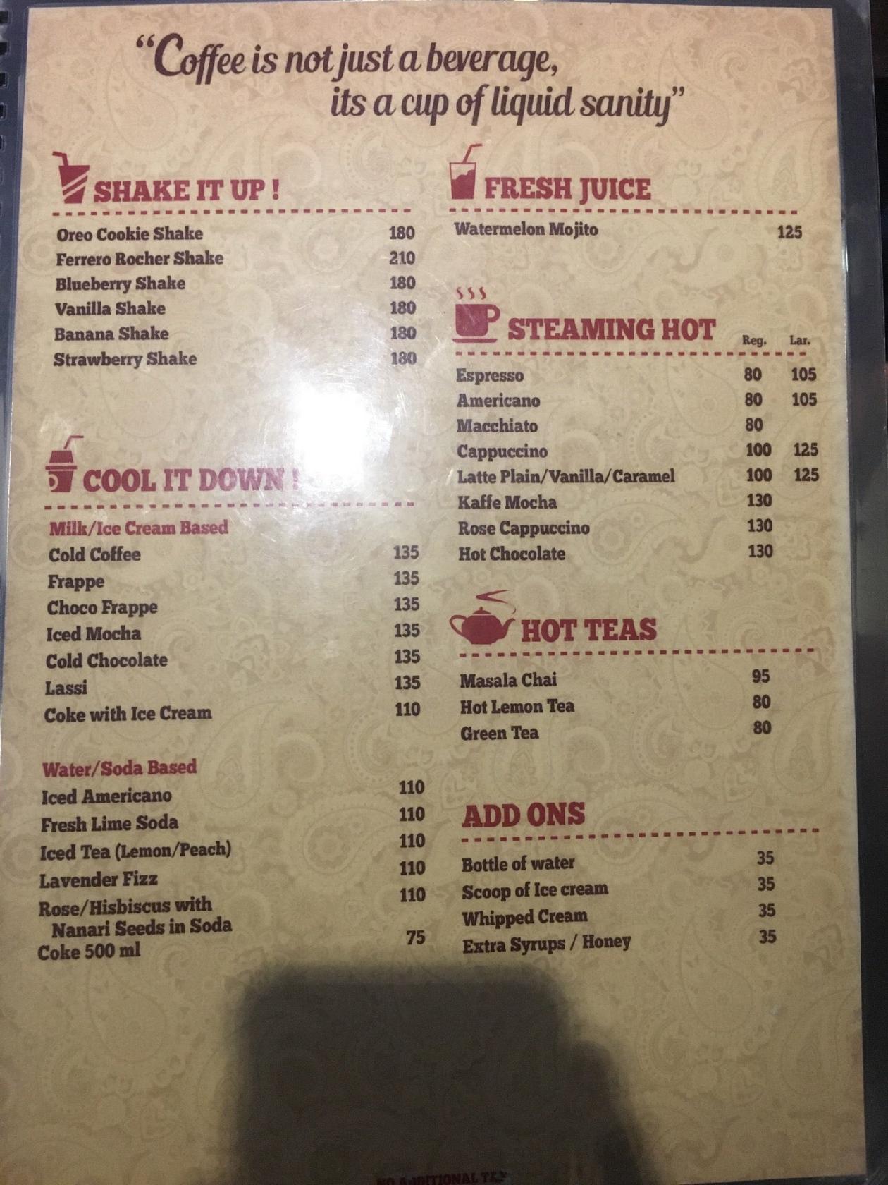 Menu at The Indian Kaffe Express, Puducherry