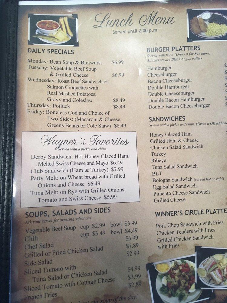 Menu at Wagner's Pharmacy restaurant, Louisville
