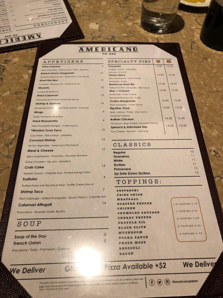 Menu at Americano Pie Bar, Islip