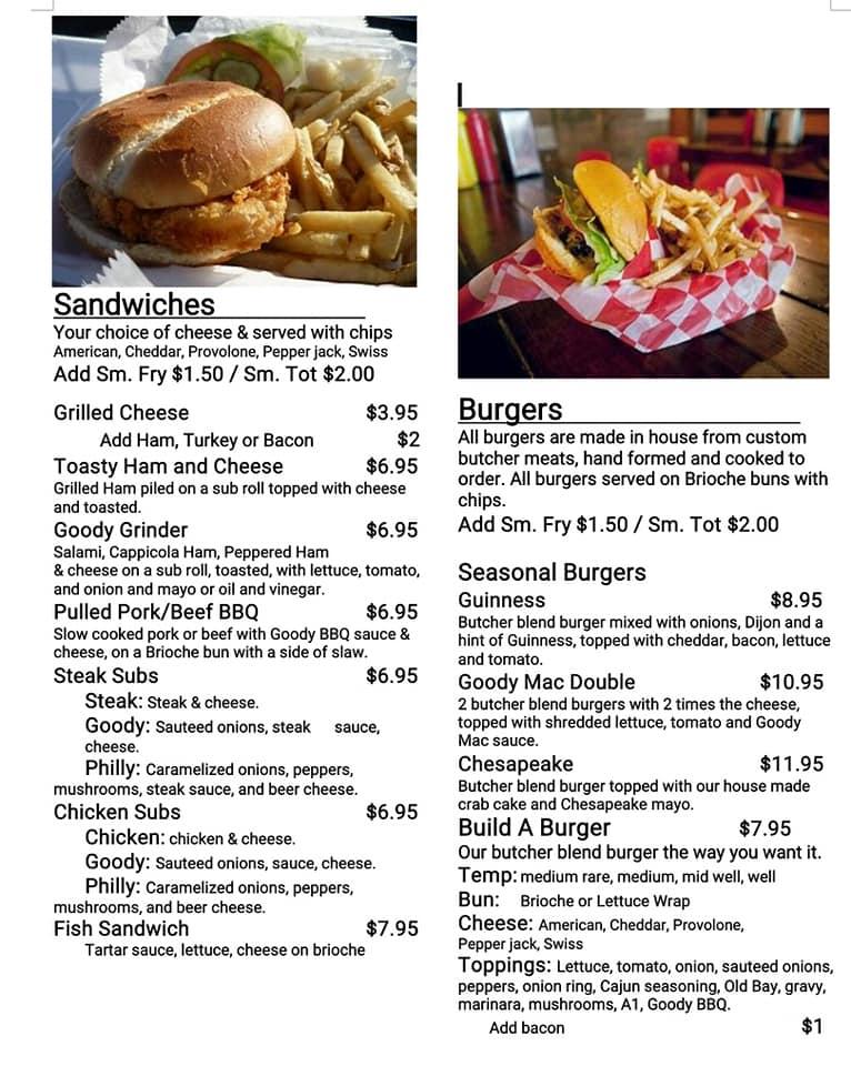 Menu at Goodwill Social Club, Myerstown