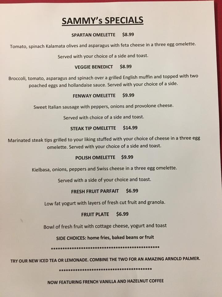 Menu at Sammy J's Breakfast Cafe, Salem