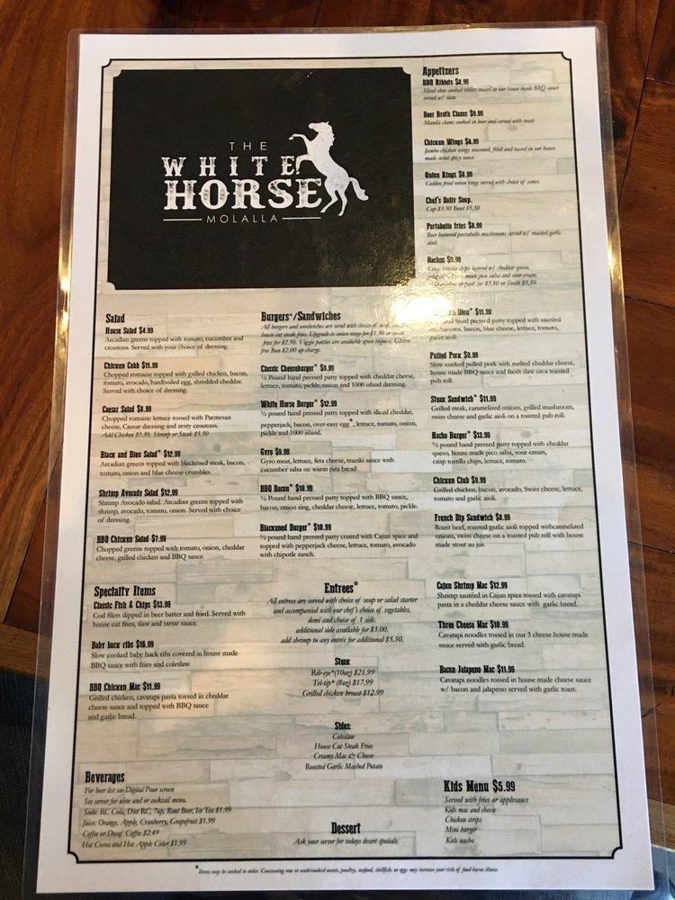 Menu at White Horse Restaurant, Molalla