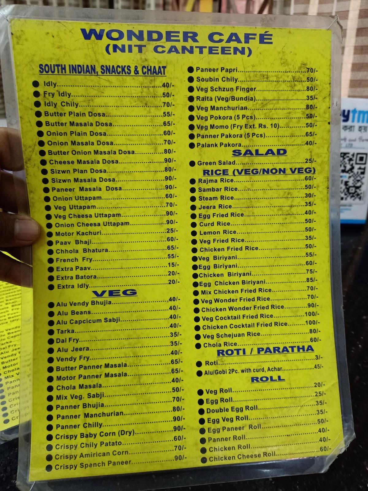 Menu at Wonder Cafe, Durgapur