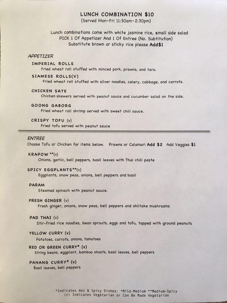 Menu at Arawan Thai Cuisine restaurant, Sausalito