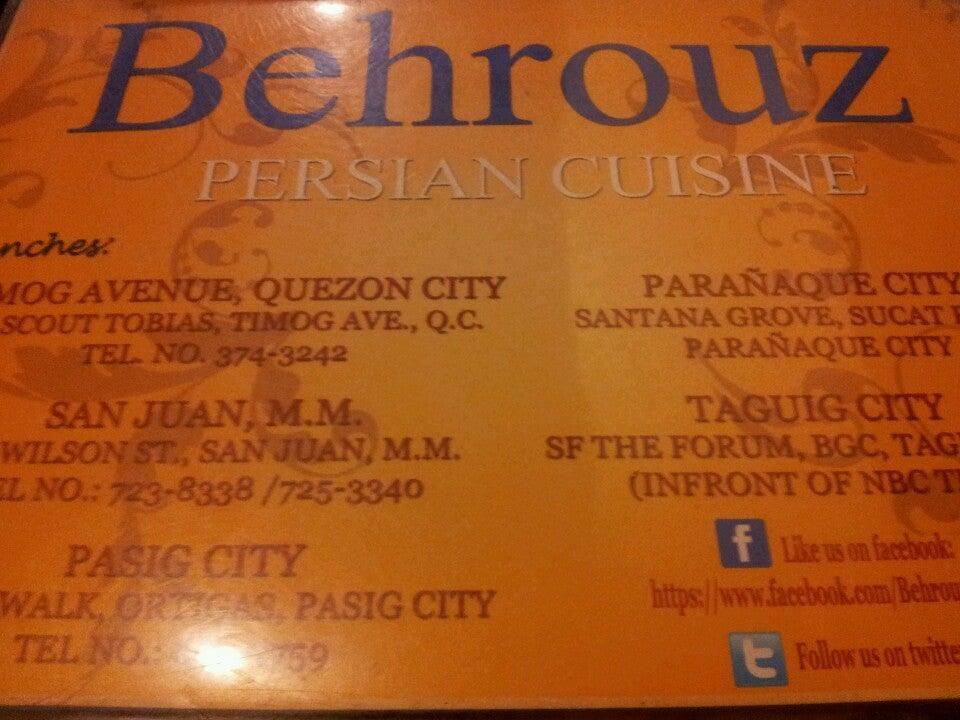 Menu at Behrouz restaurant, Parañaque, F24P+QG4