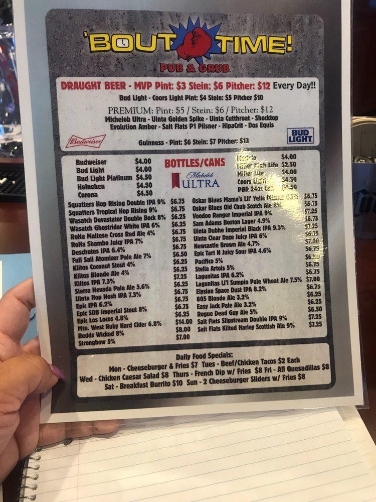 Menu at Bout Time Pub & Grub, West Valley City, S 5600 W A-100